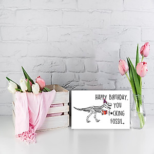 VvOoOvV Funny Birthday Card Gifts for Men Women, Cute Dinosaur Birthday Cards from Grandson Granddaughter for Grandparents, Humor Getting Older Bday Gift for Him Her, Happy Birthday You Fossil