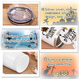 Geiserailie Happy Halloween Tumbler Gift Funny Pumpkin Bat Black Cat Travel Mug 20 oz Vacuum Insulated Tumbler with Stainless Steel Straw and Cleaning Brush for Halloween Party Favor Supply