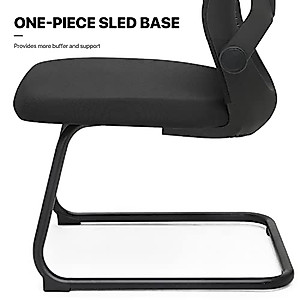 MoNiBloom Office Guest Chair Without Wheels, Executive Reception Chair with Lumbar Support and Sled Base, Mid-Back Mesh Task Chair with Flip-Up Arms for Reception Conference Wait Room, 250 LBS, Black