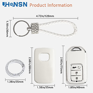 UHONSN Key Fob Cover for Honda Accessories Accord Civic Car Keychain Case Smart Remote Keys Protector Pilot Odyssey 2017-2021 Keycover White