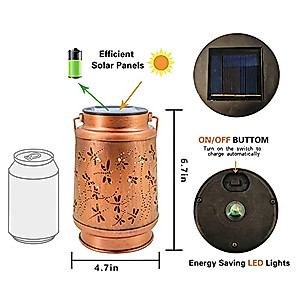 Solar Lantern Lights Outdoor Hanging, Metal Decor Lanterns-Waterproof LED Decorative Light for Garden, Patio, Yard Tree (Dragonfly)