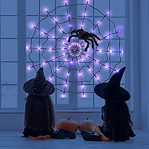 Fcysy Halloween Decorations Spider Web Lights, 70 LED 8 Modes Battery Operated Waterproof Net Purple Lights, Halloween Lights Indoor Outdoor Décor for Home Yard Garden Window Porch