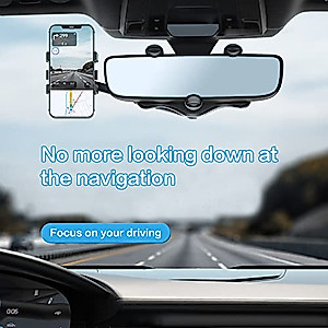 2022 Rearview Mirror Phone Holder for Car - Rotatable and Retractable Car Phone Holder, Multifunctional 360° Rear View Mirror Phone Holder Suitable for All Mobile Phones and All Car (Black 1PC)