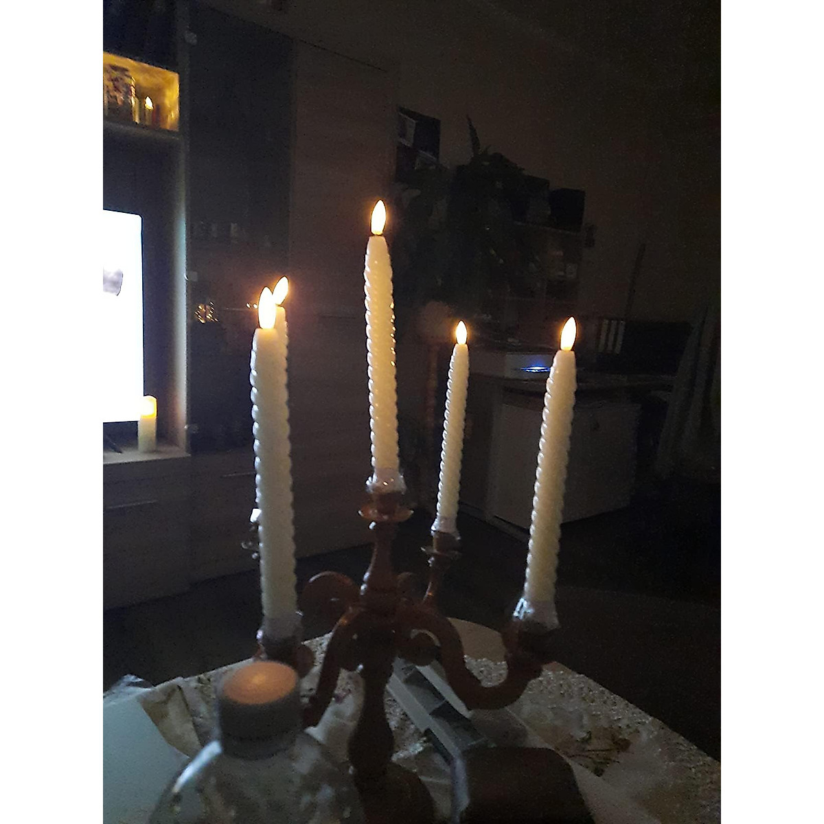 Lasumora Flameless Taper Candles Flickering with Remote Timer, LED Taper Candles Battery Operated Warm 3D Wick Spiral Window Candles 6 Pack Real Wax Wedding Home Birthday Christmas Decor 9.8" White
