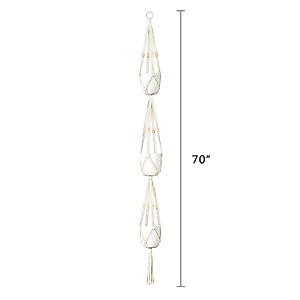 Mkono Macrame Plant Hanger 3 Tier Indoor Outdoor Hanging Planter Basket Cotton Rope with Beads 70 Inches