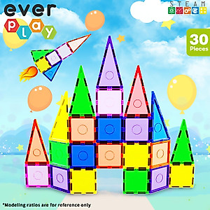 Everplay Magnetic Tile Building Block Set Construction Magnet Tiles Toy Blocks STEM Educational Learning Kit Toddler Preschool Games Rocket Playset Toys Unlimited Creation Boys Girls Age 3 and up