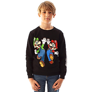 Super Mario Sweatshirt Luigi Character Gamers Black Long Sleeve Kids Boys Jumper 11-12 Years