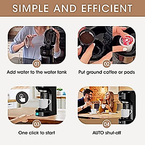 Single Serve Coffee Maker, K Cup Coffee Maker for Capsule Pod Ground Coffee, 1000W Single Cup Coffee Maker with Permanent Filter 6-14oz Reservoir One-Touch Button Fast Brew & Auto Shut Off, Black