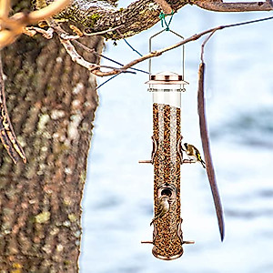 Metal Bird Feeder Tube Hanging Wild Bird Seed Feeder Aluminum Six Port Bird Feeders,1.4 mm Extra Thick Solid Tube Transparent with Steel Hanger Great for Attracting Birds