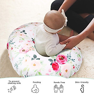 Floral Nursing Pillow Cover & Carseat Cover Set, Breastfeeding Pillow Slipcover & Car Seat Canopies for Baby Boys & Girls, Nursing Pillow Case & Stroller Covers for Newborn, Soft Fabric Fits Snug On I