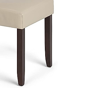 SIMPLIHOME Acadian Transitional Parson Dining Chair (Set of 2) in Satin Cream Vegan Faux Leather, For the Dining Room