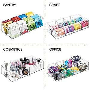 mDesign Plastic Condiment Organizer and Tea Bag Holder - 8-Compartment Kitchen Pantry/Countertop Storage Caddy - Divided Chip, Snack, Oatmeal Packet Holder - Lumiere Collection - Clear