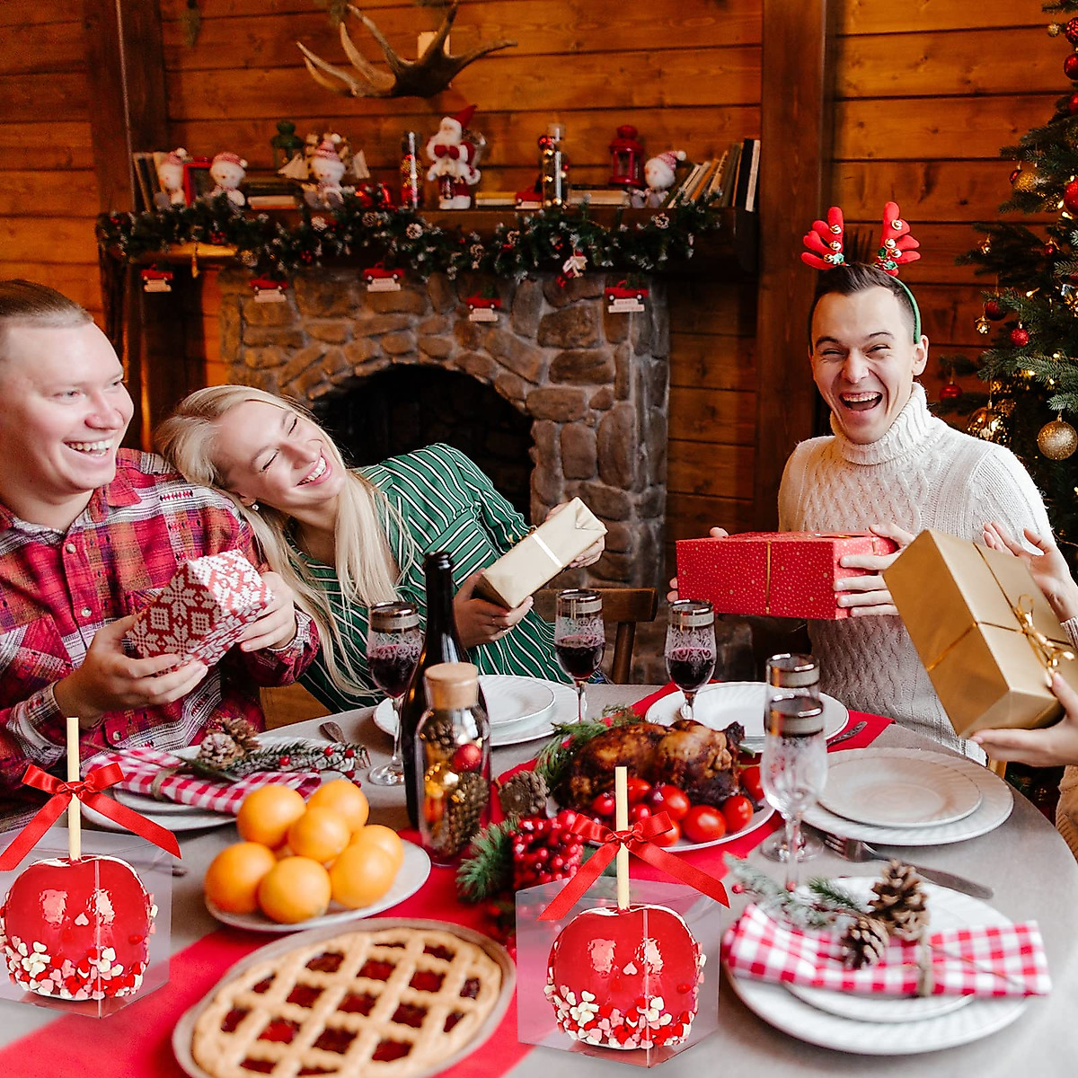 4x4x4 Inches Transparent Apple Box With Hole,30 PCS Caramel Apples Clear Boxes Candy Apple PET Boxes for Candy Making