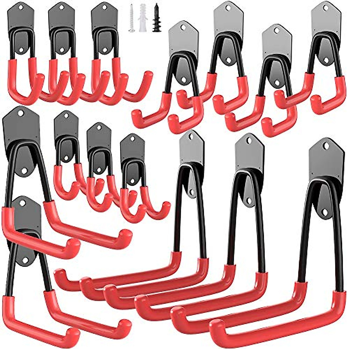 TORACK Garage Hooks Heavy Duty, 15 Pack Wall Mount Steel Utility Hooks&Hangers, Anti-Slip Rubber Coated, Garage Storage Organizer for Garden Tools, Power Tools, Ladders, Brooms, Bikes, Bulk Items