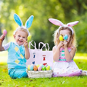 12 Pack Easter Basket Bags Easter Egg Bunny Gifts Happy Easter Rabbit Peeps Non-Woven Tote Bag with Handles Easter Egg Hunt Supplies for Kids Students