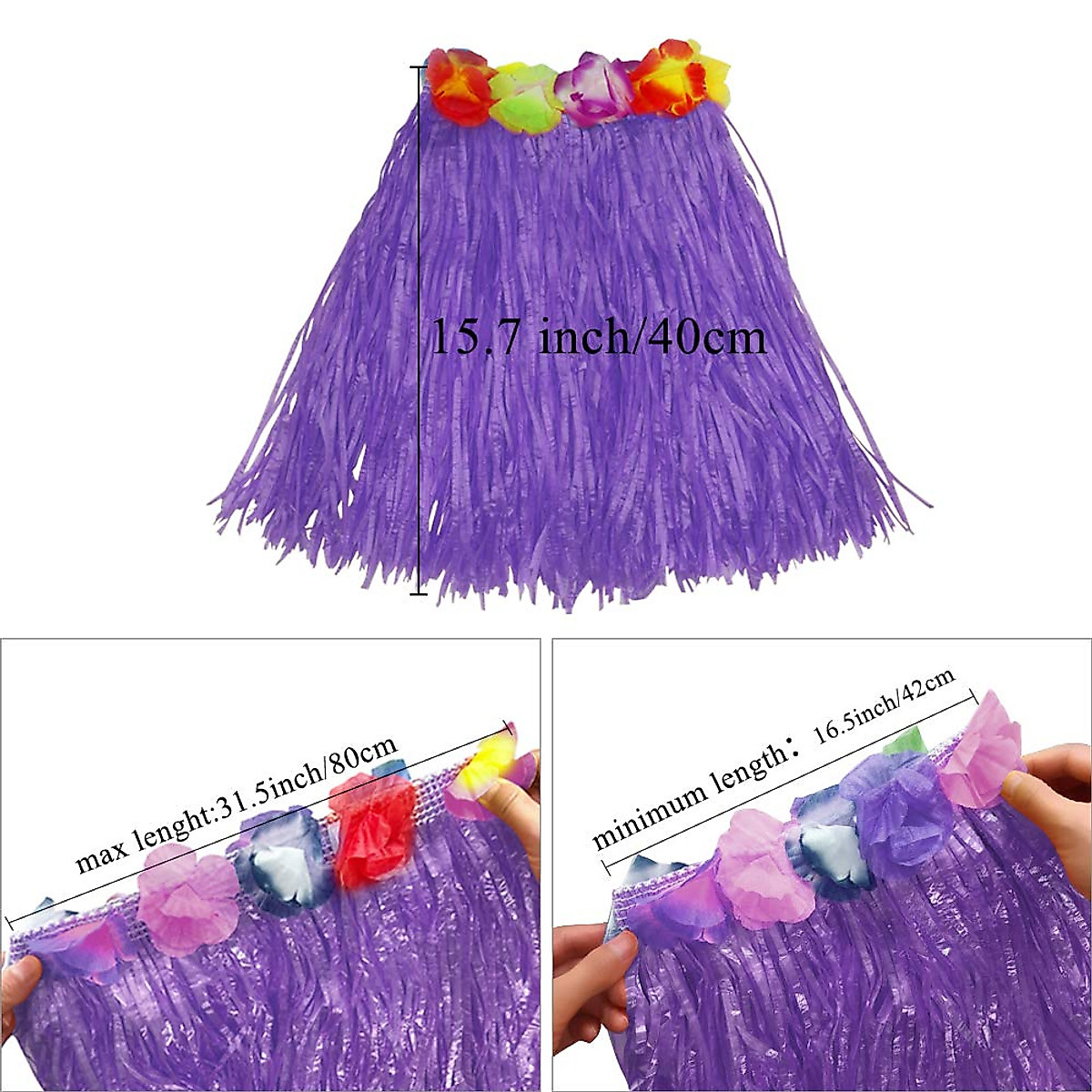 Fortuning's JDS Girl's elastic Hawaiian hula dancer grass skirt with flower costume set -purple Birthday Tropical Party Decorations