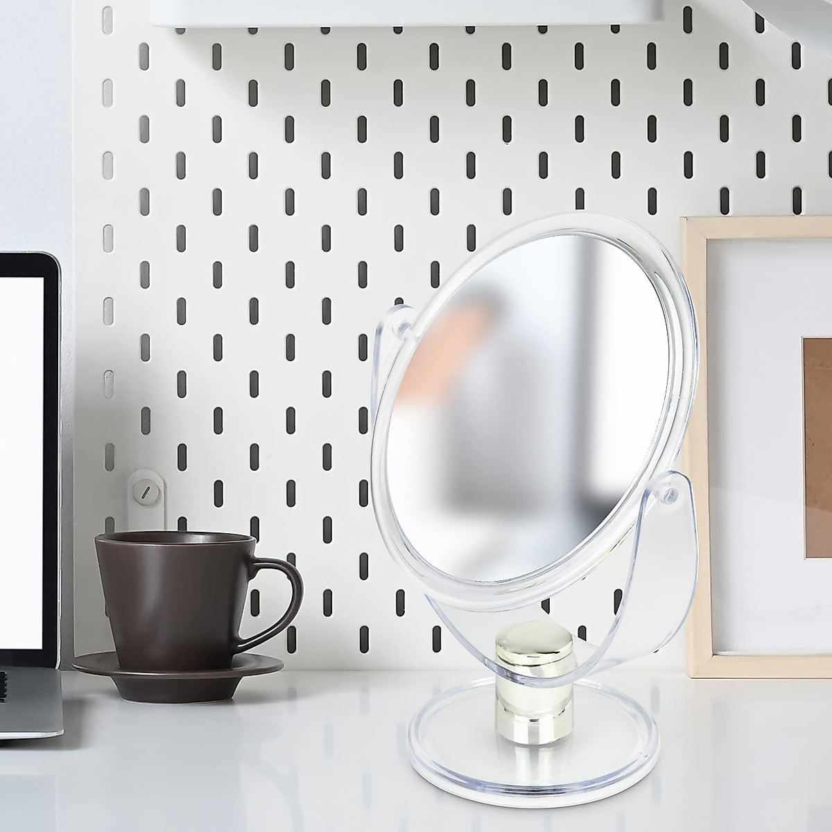 DecorRack 2 Sided Magnifying Mirror, 1x/2x Magnification, 6 Inch Makeup Mirror, Tabletop Vanity Mirror, Transparent