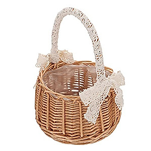 DOITOOL Macrame Decor Flower Girl Basket Rattan Rustic Woven Flower Girl Basket Rattan Flower Container Flowerpot Vintage Basket For Plants Wedding Gift Decoration Hand Decor