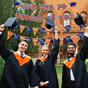 Fangleland We are So Proud of You Banner, Orange Blue Graduation Pennant Banner Decorations 2025, Congrats Grad Triangle Hanging Flag, Class of 2025 Graduate Ceremony Party Supplies