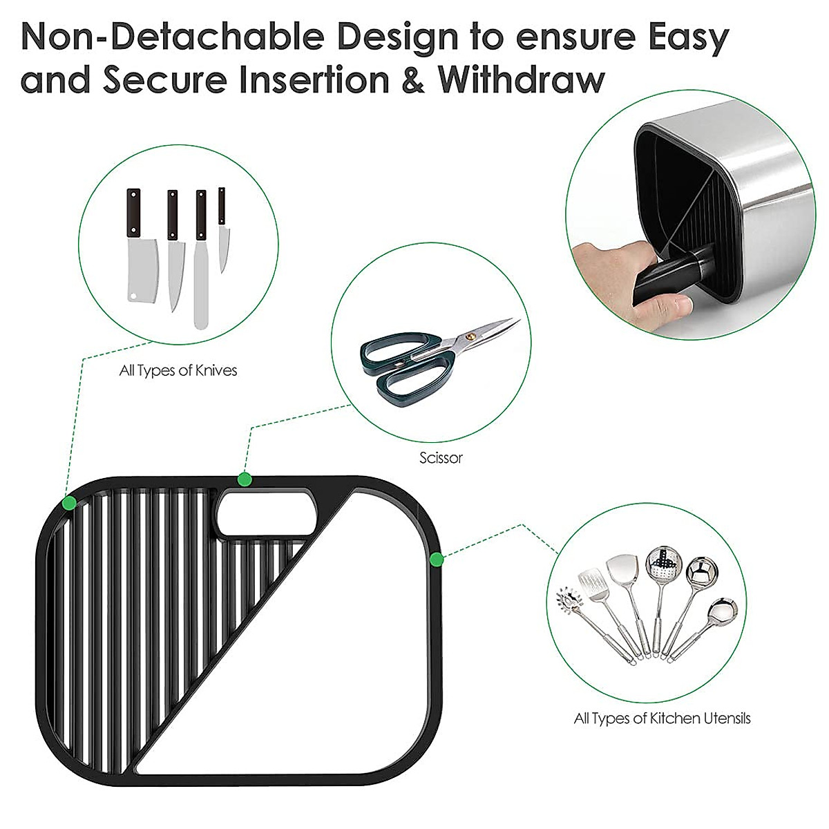 Universal Knife Block without Knives and Utensil Holder for Countertop, Matoyo 2-in-1 Stainless Steel Kitchen Knife Holder for Kitchen Counter, Fingerprint Resistant (Knife/Utensil Holder Silver)