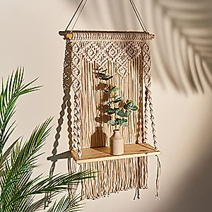 Macrame Wall Hanging Shelf, Boho Indoor Woven Plant Shelf for Wall Decor. Handmade Natural Cotton Macrame Wall Shelf for Plants. Indoor Plant Hanger