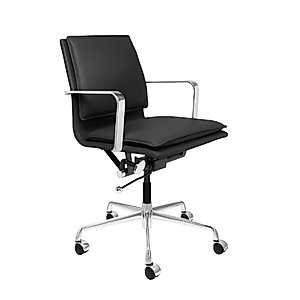 Laura Davidson Furniture Lexi II Padded Office Chair - Mid Back Desk Chair with Arm Rest, Swivel & Cushion Availability, Made of Faux Leather, Black, Computer Chair
