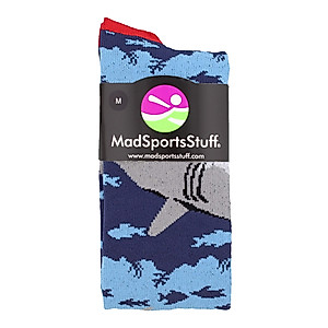 MadSportsStuff Great White Sharks Over the Calf Socks (Navy/Scarlet/Grey, Small)