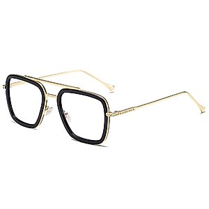 SOJOS Blue Light Blocking Glasses for Men Women Aviator Square Classic Glasses SJ1126 with Gold Frame/Black Rim/Anti-Blue Light Lens
