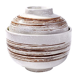 Soup Bowl with Lid, 7.7 OZ Microwave Bowl with Lid, Japanese Bowl with Lid for Soup (White)