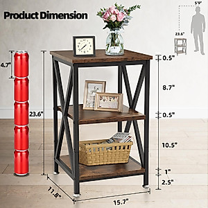 End Tables with Storage Shelf, 12" D x 16" W x 24" H, 3-Tier Side Table, End Tables Living Room Farmhouse, X-Shaped Night Stands for Bedrooms Bedside Tables