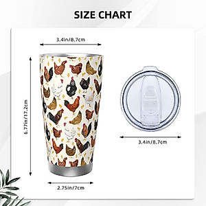 CHASOEA Chicken Tumbler 20oz Hen Rooster Stainless Steel Insulated Tumblers with Lid and Straw Animal Travel Coffee Mug Wine Tea Cups Water Bottle Chicken Gifts for Women Chicken Lover