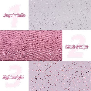 Glitter Tulle Rolls 6” by 50 Yards Sparkle Tulle Fabric Ribbon Sequin Tulle Netting Rolls for DIY Tutu Skirt Wedding Birthday Party Decoration (Light Pink)