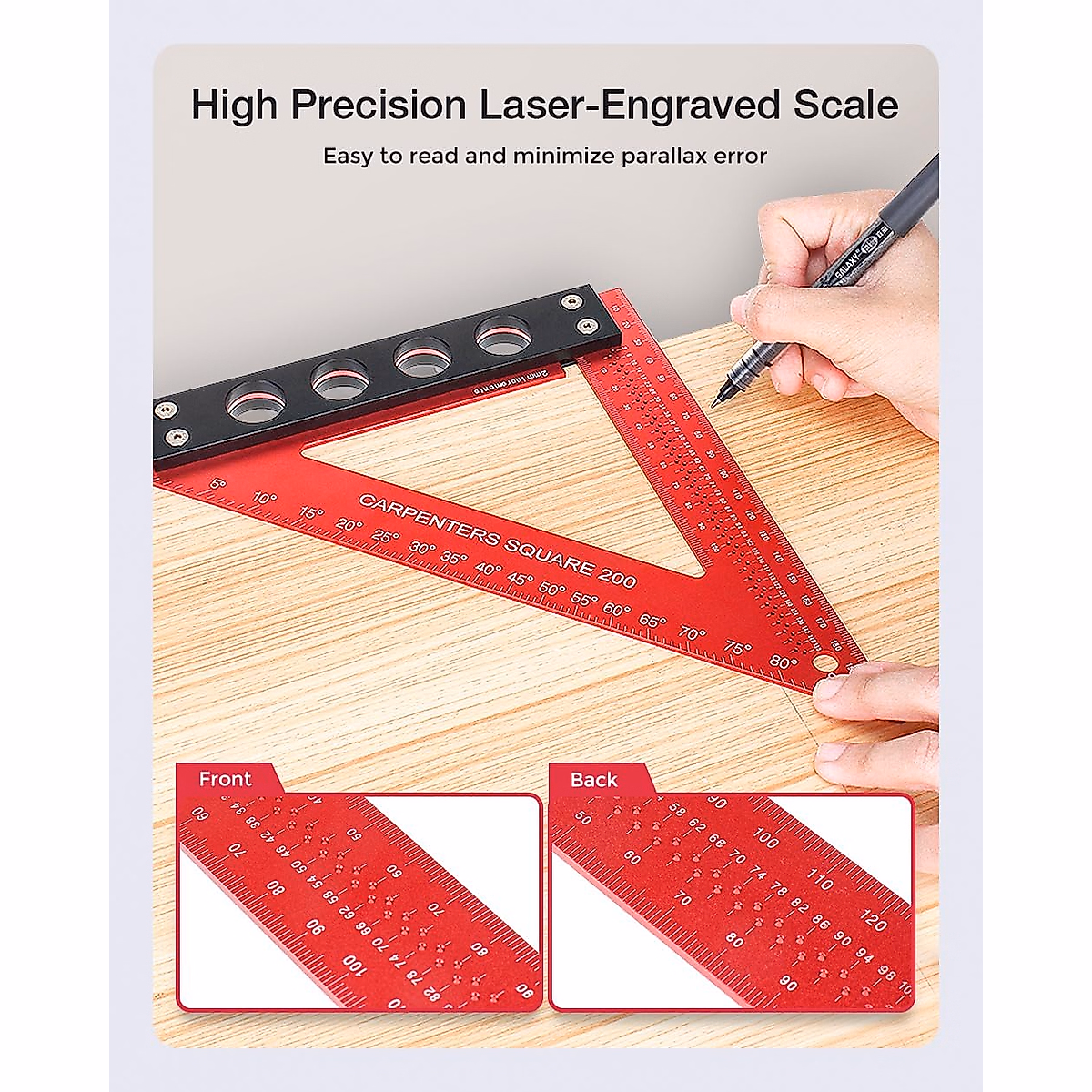 200mm Aluminum Alloy Carpenter Square Triangle Ruler Woodworking Precision Hole Positioning Square