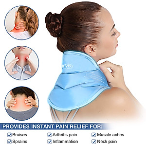 REVIX Neck Ice Pack Wrap with Strap and Soft Plush Lining Cold Pack for Neck Pain Relief, Cool Reusable Freezer Gel Pad for Swelling, Injuries and Post-Surgery Recovery