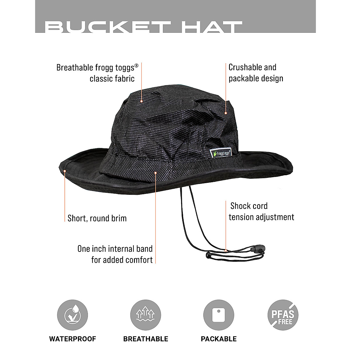 FROGG TOGGS Bucket Hat, Waterproof, Breathable, Sun Protection