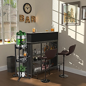 KirKical Water Dispenser Floor Stand with Curved Shelf for Cups, Metal with Wood Storage Shelf for 1-5 Gallon Water Bottle/Crocks, Drink Dispenser, Beer Keg, and Potted Plant, Black