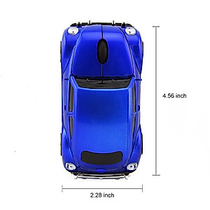 Aodyow 2.4GHz Wireless Mouse Cool Sport Car Shape Optical Gaming Mouse Cordless Mice 3 Buttons 1600DPI with USB Receiver for PC Laptop Computer (Blue)