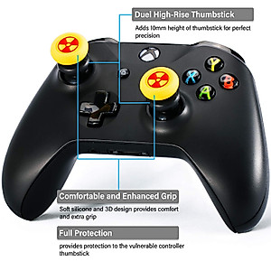 Playrealm FPS Thumbstick Extender & 3D Texture Rubber Silicone Grip Cover 2 Sets for Xbox Series X/S & Xbox One Controller(Radiation Yellow)