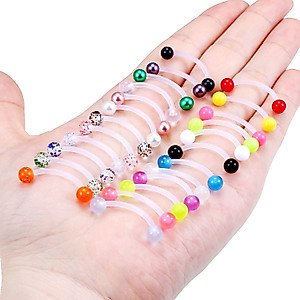 Hoeudjo 24PCS 14G Glow in The Dark Big Snake Eyes Tongue Rings Plastic Curved Barbell Nipplerings Nipple Rings Body Piercing Jewelry for Women Men 16mm (5/8 inch)