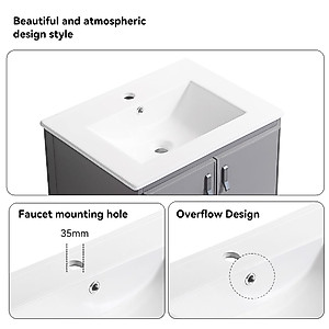 NOTOP 24" Floating Bathroom Vanity with White Ceramic Sink Comb, Modern Undermount Two Metal Soft Close Doors Wall-Mounted Cabinet Set for Small Space Saver Organizer,Grey, 24IN