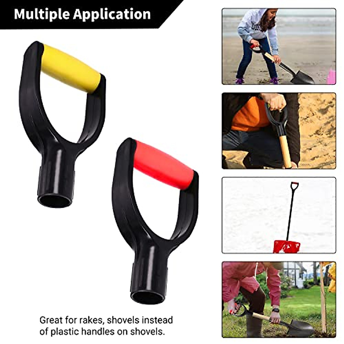 MroMax 2Pcs Shovel D Grip Handle, 1-1/4" Inner Diameter 32mm PVC Spade Snow Shovel Replacement Handle Garden Accessories for Digging Raking Tool Yellow-Black