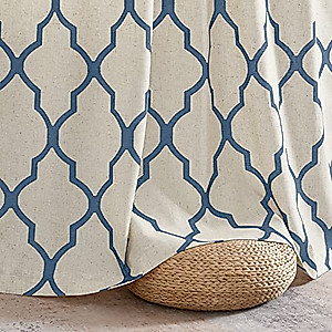 COLLACT Linen Curtains for Living Room Farmhouse Moroccan Tile Print Window Treatments Geometric Curtains Lattice Grommet Drapes for Dining Room Bedroom 84 Inch Length 2 Panels Set Blue on