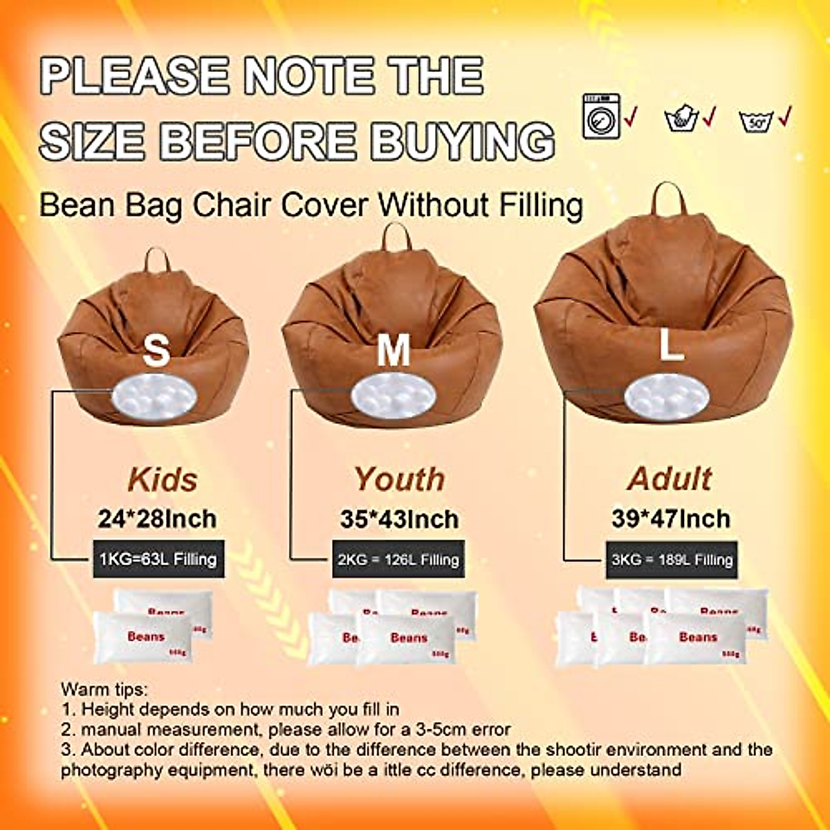 Bean Bag Sofa Cover (No Filler), Living Room Furniture PU Leather Washable Micro-Fiber Adult Beanbag Chair Outside Cover, Home Leisure Single Couch Bedroom Lazy Lounger Cover (Medium)