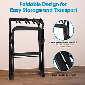 Pyle Foldable Universal Multi 3 Stand Portable Collapsible Instrument Floor Guitar Rack Holder w/Foam Padding-for Acoustic, Electric, Bass Guitar & Guitar Bag/Case PGST33,Black