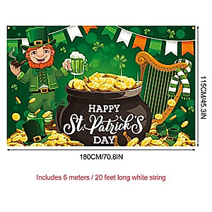 PTFNY Happy St. Patrick's Day Backdrop Banner 71 x 45 Inch Lucky Party Decoration Green Shamrocks Banner Decoration for St Patricks Day Party Background Decoration Photo Booth Props
