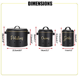 OwnMy Set of 3 Potato Onion Garlic Storage Bins Vegetable Containers Food Containers for Kitchen Counter, Potato Onion Storage Containers for Pantry Garlic Storage Jars Vegetable Canisters Set, Black
