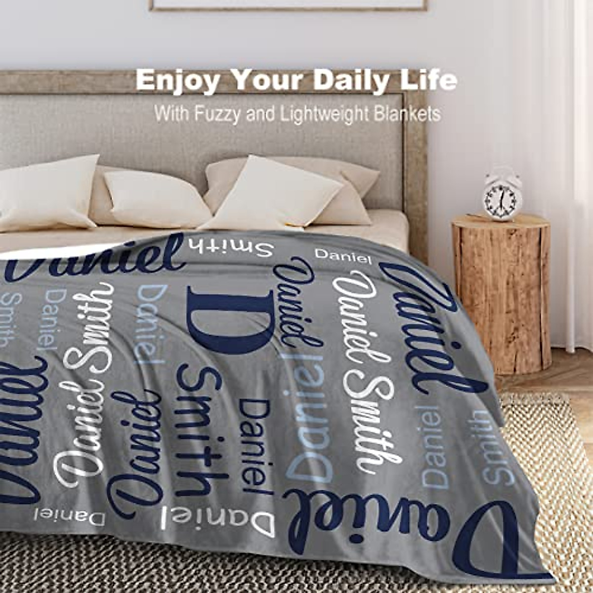 Yoke Style Personalized Baby Blankets for Baby Boys/Girls, Custom Name Initial Swaddle Blanket, Personalized Baby Boy Gifts for Newborn, Toddler, Kids on Baby Shower, Birthday