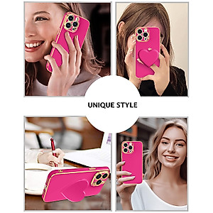 Telaso iPhone 14 Pro Max Case, Hot Pink, Cellular Phone Case with Love Heart Kickstand Holder, Full Protection for Women