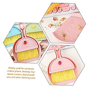 KOMBIUDA 3 Sets Mini Desktop Broom Mini Whisk Broom Screen Cleaning Brush Keyboard Cleaner Computer Cleaning Brush Keyboard Cleaning Kit Broom and Dustpan Dustpan and Pink Plastic