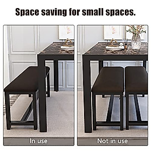 DKLGG Dining Table Set for 4 Faux Marble Kitchen Table with PU Leather Benches Kitchen Table Dinner Table Set for 4 Small Kitchen Table and Chairs for Small Spaces